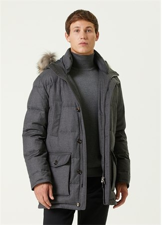 Kired Erkek Gri Kapüşonlu Puff Yün Parka 52 IT Kired Erkek Gri Kapüşonlu Puff Yün Parka 52 IT