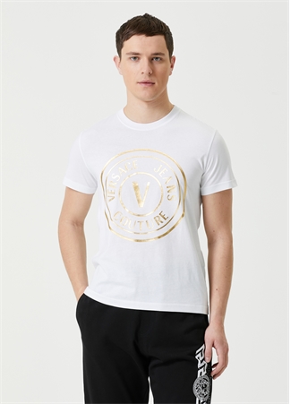 Versace Jeans Couture Erkek Beyaz Logo Baskılı Basic T-shirt S EU Versace Jeans Couture Erkek Beyaz Logo Baskılı Basic T-shirt S EU