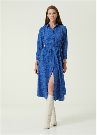 Beymen Club Kadın Mavi Puantiyeli Midi İpek Gömlek Elbise 34