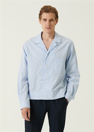 Pal Zileri Erkek Mavi Kamp Yaka Figür Desenli Gömlek 4 IT Pal Zileri Erkek Mavi Kamp Yaka Figür Desenli Gömlek 4 IT