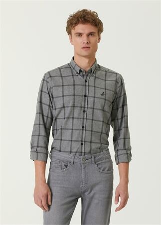 Beymen Club Erkek Comfort Fit Gri Melanj Ekoseli Gömlek S