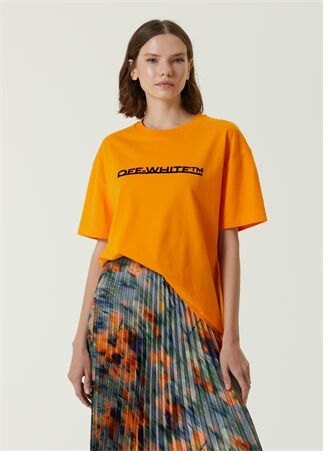 Off-White Kadın Turuncu Bisiklet Yaka Logolu T-shirt XS EU