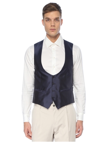 Palzileri Lab Erkek Lacivert U Yaka İpek Yelek 48 IT