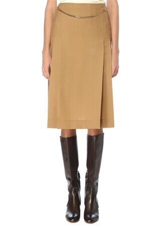 Victoria Beckham Kadın Bej Beli Zincirli Midi Boy Yün Etek 6 US