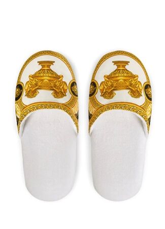 Versace Beyaz Gold Barok Desenli Havlu Terlik Çok Renkli