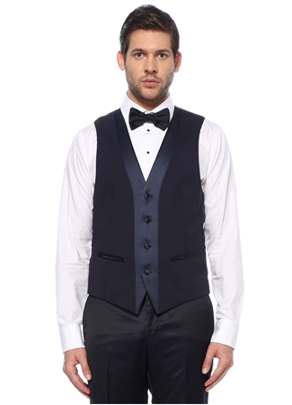 Palzileri Lab Erkek Lacivert V Yaka Garnili Yün Yelek 46 IT