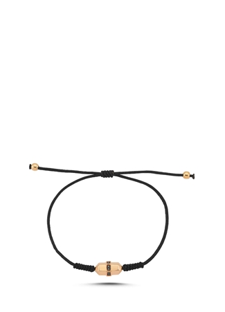 Dime Tribe Erkek İp Detaylı Siyah Pırlantalı Altın Rengi Bileklik EU