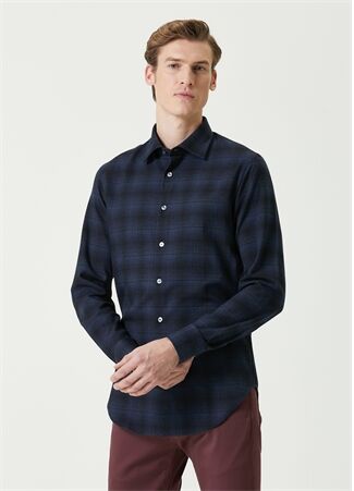 Pal Zileri Erkek Lacivert Kareli Gömlek 42 IT