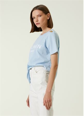 Balmain Kadın Mavi Bisiklet Yaka Logolu T-shirt XS EU