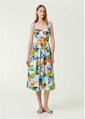 Dolce&Gabbana Kadın Mavi Kalp Yaka Çiçekli Midi Elbise 38 IT Dolce&Gabbana Kadın Mavi Kalp Yaka Çiçekli Midi Elbise 38 IT