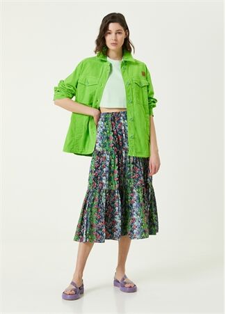 Kenzo Kadın Çiçekli Büzgü Detaylı Midi Etek 38 FR