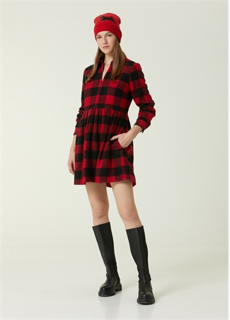Beymen Club Kadın Kırmızı Siyah Kareli Mini Gömlek Elbise 34