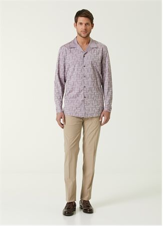 Pal Zileri Erkek Mor Kamp Yaka Geometrik Desenli Gömlek 4 IT