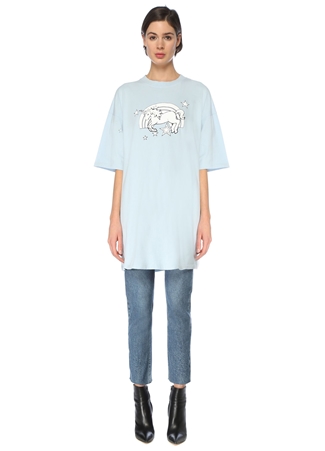 VETEMENTS Kadın Oversize Mavi Bisiklet Yaka Baskılı T-shirt S EU VETEMENTS Kadın Oversize Mavi Bisiklet Yaka Baskılı T-shirt S EU