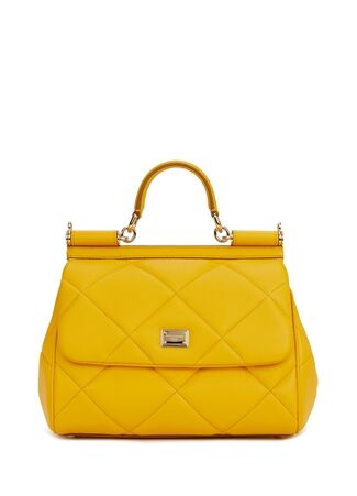 Dolce&Gabbana Kadın Sicily Medium Sarı Deri Omuz Çantası EU