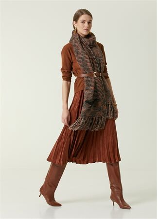 Beymen Club Kadın Kahverengi Süet Görünümlü Pilili Midi Etek 36