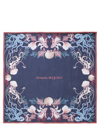 Alexander McQueen Kadın Lacivert Karışık Desenli İpek Şal EU
