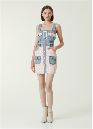 Balmain Kadın Mavi Pembe Garnili Mini Jean Elbise 36 FR Balmain Kadın Mavi Pembe Garnili Mini Jean Elbise 36 FR