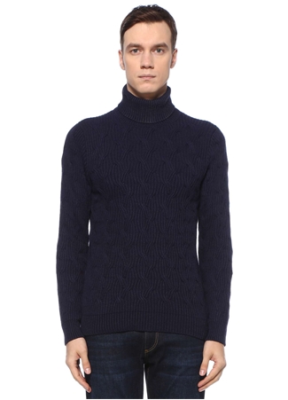 Beymen Collection Erkek Lacivert Balıkçı Yaka Saç Örgü Jakarlı Kazak S EU