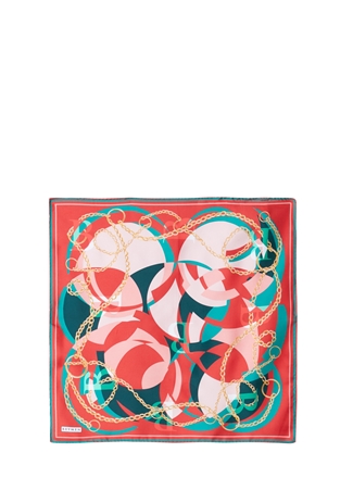 Beymen Kadın Pembe Geometrik Desenli Twill İpek Fular Kırmızı EU