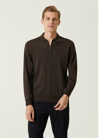 Canali Erkek Kahverengi Polo Yaka Yün Kazak 52 It Canali Erkek Kahverengi Polo Yaka Yün Kazak 52 It