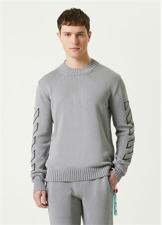 Off-White Erkek Gri Logo Jakarlı Kazak L EU