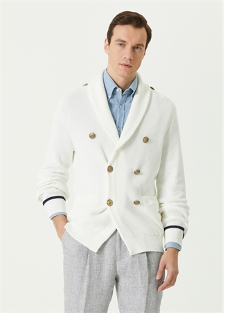 Brunello Cucinelli Erkek Beyaz Apoletli Triko Hırka 50 IT