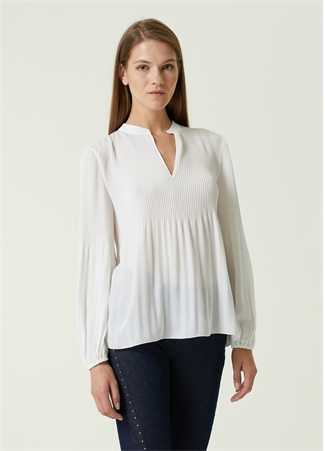 Beymen Club Kadın Beyaz Hakim Yaka Pilili Şifon Gömlek XS Beymen Club Kadın Beyaz Hakim Yaka Pilili Şifon Gömlek XS