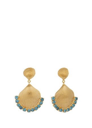 Glowing Diaries Kadın Taşlı İstiridye Altın Rengi Küpe Mavi Eu Glowing Diaries Kadın Taşlı İstiridye Altın Rengi Küpe Mavi Eu