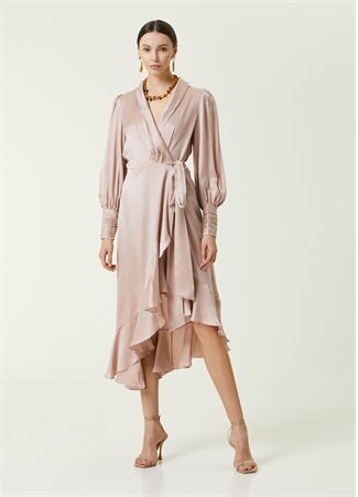 Zimmermann Kadın Pembe Asimetrik Midi Kruvaze İpek Elbise US Zimmermann Kadın Pembe Asimetrik Midi Kruvaze İpek Elbise US