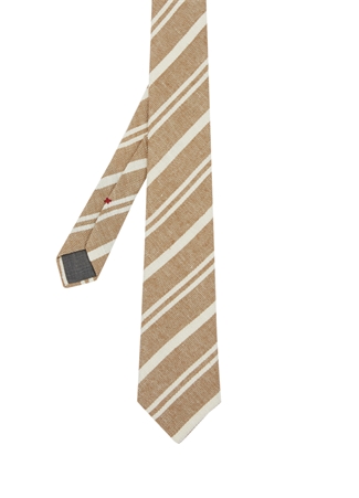 Brunello Cucinelli Erkek Bej Verev Çizgili İpek Kravat EU Brunello Cucinelli Erkek Bej Verev Çizgili İpek Kravat EU