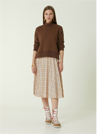 Beymen Club Kadın Bej Yüksek Bel Ekoseli Pilili Midi Yün Etek 34