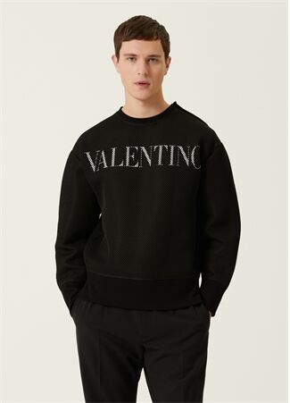 Valentino Erkek Siyah Dokulu Logo Detaylı Sweatshirt L EU