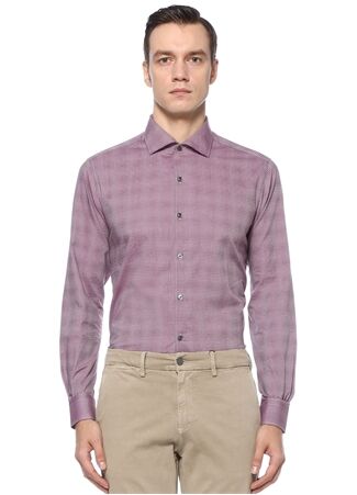 Pal Zileri Erkek Mor Modern Yaka Dokulu Gömlek Bordo 39 IT