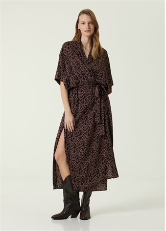 Faraway Kadın Siyah Desenli Midi Elbise EU