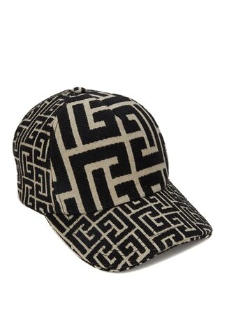 Balmain Erkek Siyah Bej Logo Desenli Şapka EU