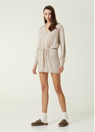 Sandro Kadın Bej Beli Büzgülü Mini Kaşmir Tulum 34 FR