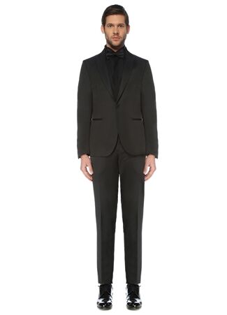 Palzileri Lab Erkek Siyah Yakası Desenli Yün Takım Elbise 54 IT