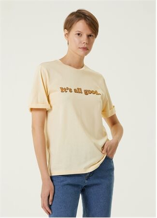 Beymen Club Kadın Ekru Bisiklet Yaka Baskılı T-shirt Bej XS