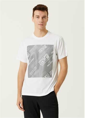 Versace Jeans Couture Erkek Beyaz Gri Logolu T-shirt L EU