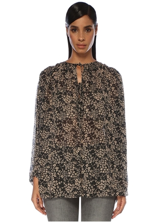 Etoile Isabel Marant Kadın Liliana Siyah Çiçekli Bağcık Detaylı Bluz 38 FR