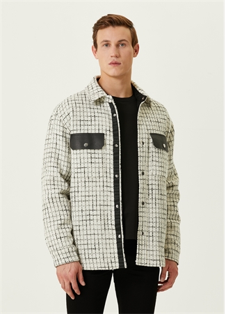 Amiri Erkek Siyah Beyaz Yün Tweed Dış Gömlek L EU Amiri Erkek Siyah Beyaz Yün Tweed Dış Gömlek L EU