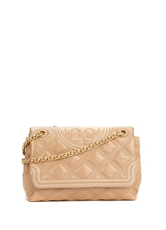 Tory Burch Kadın Bej Kapitoneli Logolu Deri Omuz Çantası EU Tory Burch Kadın Bej Kapitoneli Logolu Deri Omuz Çantası EU