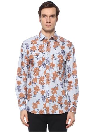 Palzileri Lab Erkek Mavi Çiçek Desenli Gömlek 40 IT