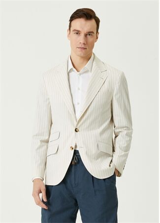 Brunello Cucinelli Erkek Ekru Çizgili Ceket Bej 54 IT Brunello Cucinelli Erkek Ekru Çizgili Ceket Bej 54 IT