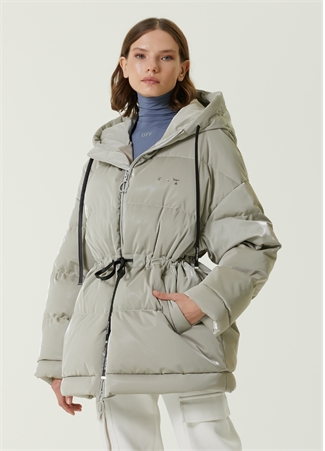 Off-White Kadın Gri Kapüşonlu Beli Büzgülü Puff Mont 40 IT Off-White Kadın Gri Kapüşonlu Beli Büzgülü Puff Mont 40 IT