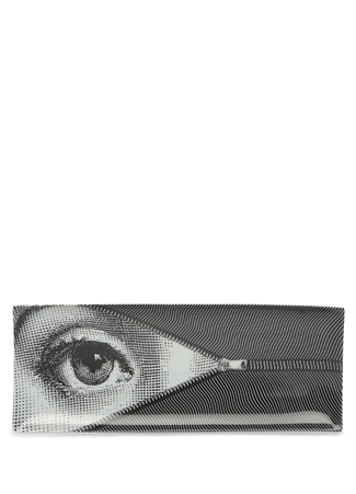 Fornasetti Rectangular Göz Desenli Porselen Dekoratif Tabak Siyah