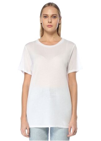 Tru Kadın Beyaz Bisiklet Yaka Uzun T-shirt S/M EU