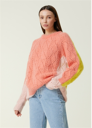 Loewe Kadın Colorblocked Örgü Dokulu Yün Sweatshirt Turuncu S EU Loewe Kadın Colorblocked Örgü Dokulu Yün Sweatshirt Turuncu S EU