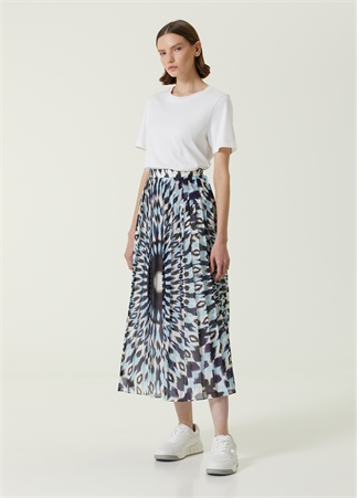 Valentino Kadın Mavi Beyaz Karışık Desenli Pilili Midi Etek 42 IT